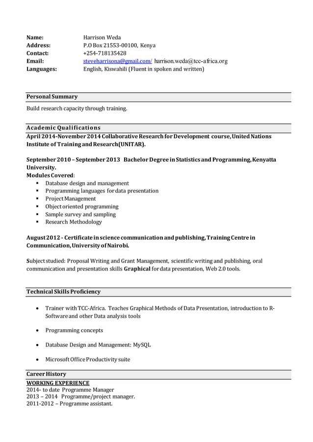 Harrison weda cv | DOCX | College Education | Education