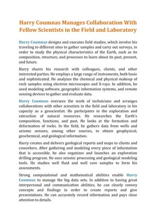 Harry Coumnas Manages Collaboration With Fellow Scientists in the Field ...