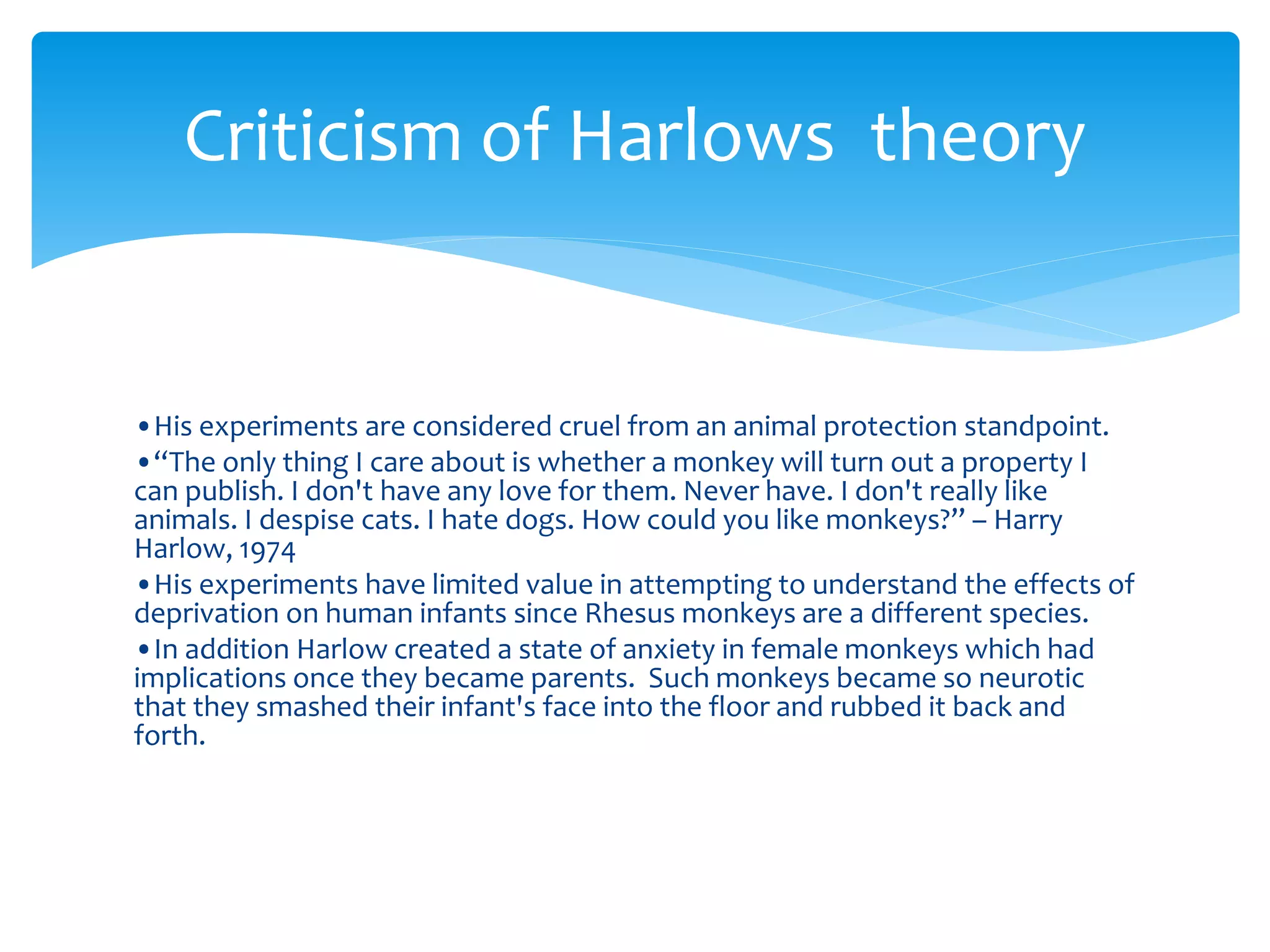 Harry harlow’s monkey theory | PPTX