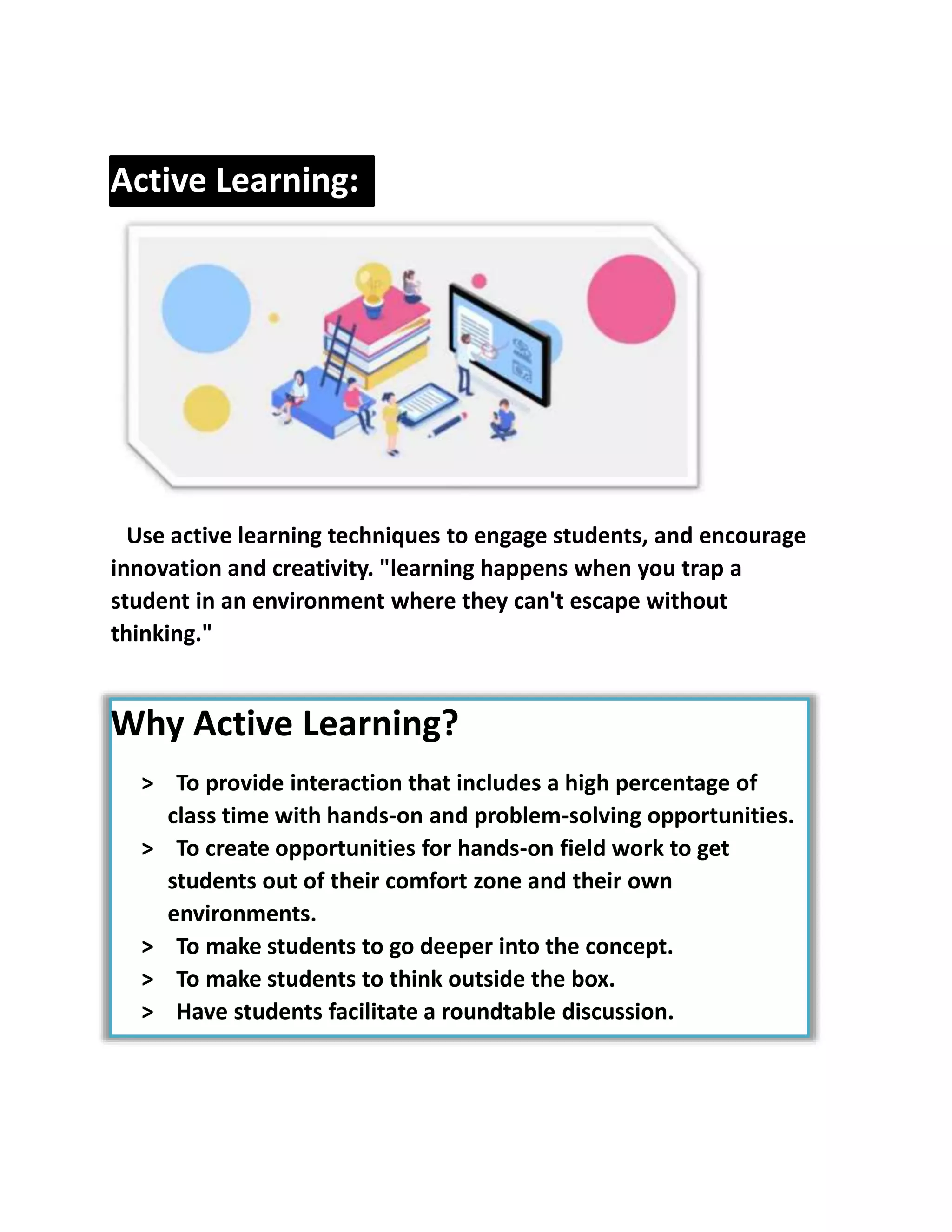 Innovation and Creativity in students active learning risk taking ...