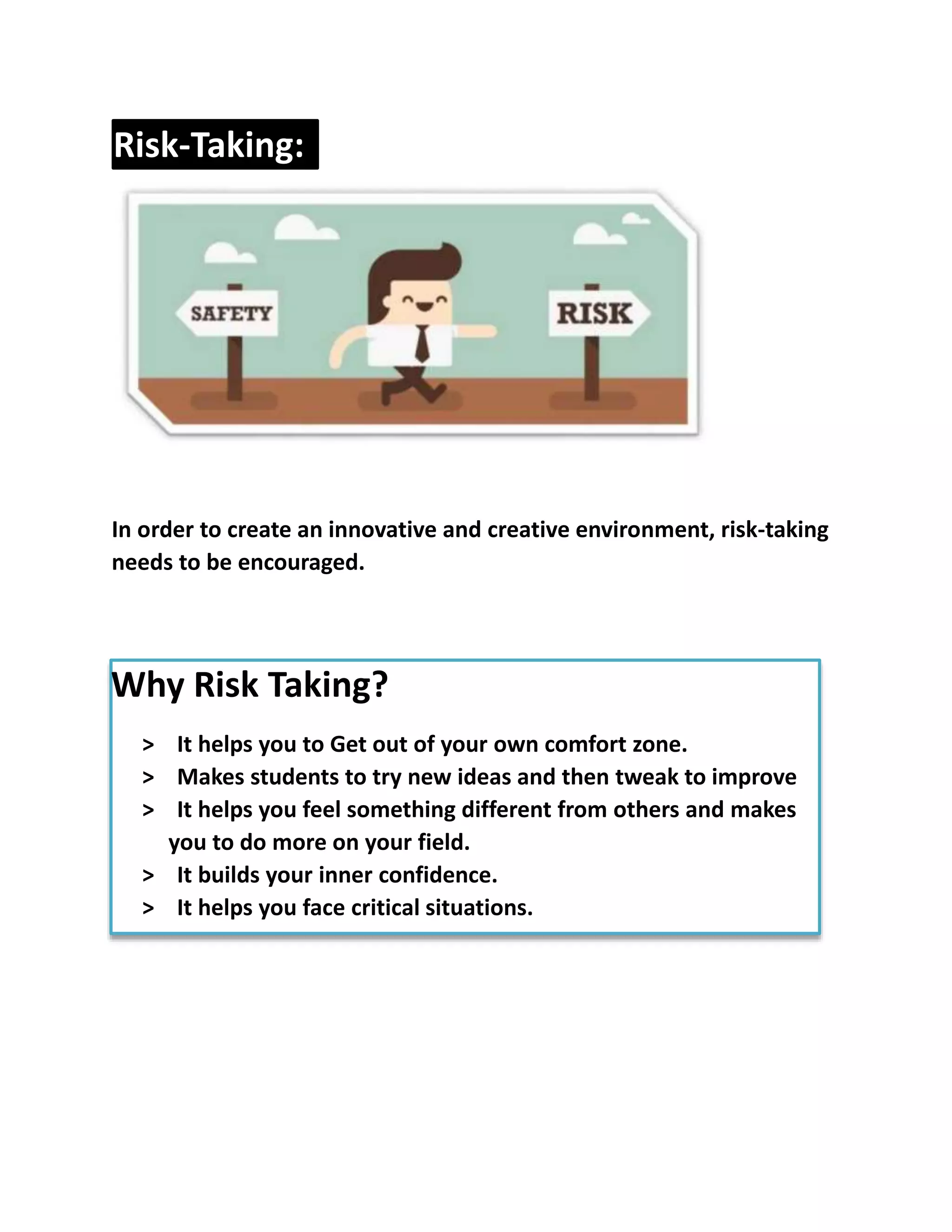 Innovation and Creativity in students active learning risk taking ...