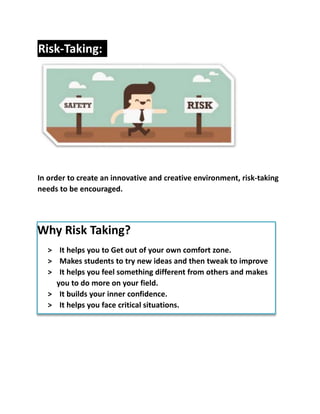 Innovation and Creativity in students active learning risk taking ...