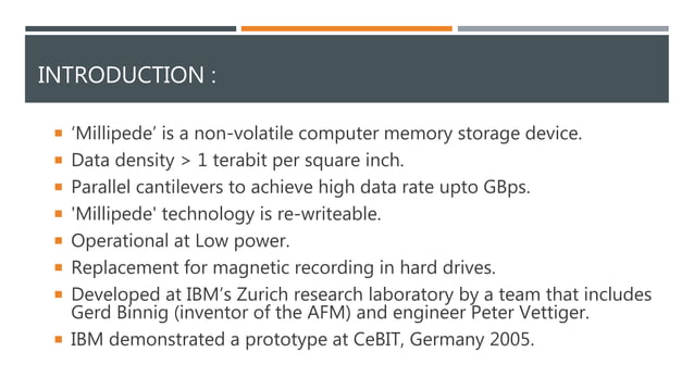 Millepede- MEMS based memory device from IBM | PPTX