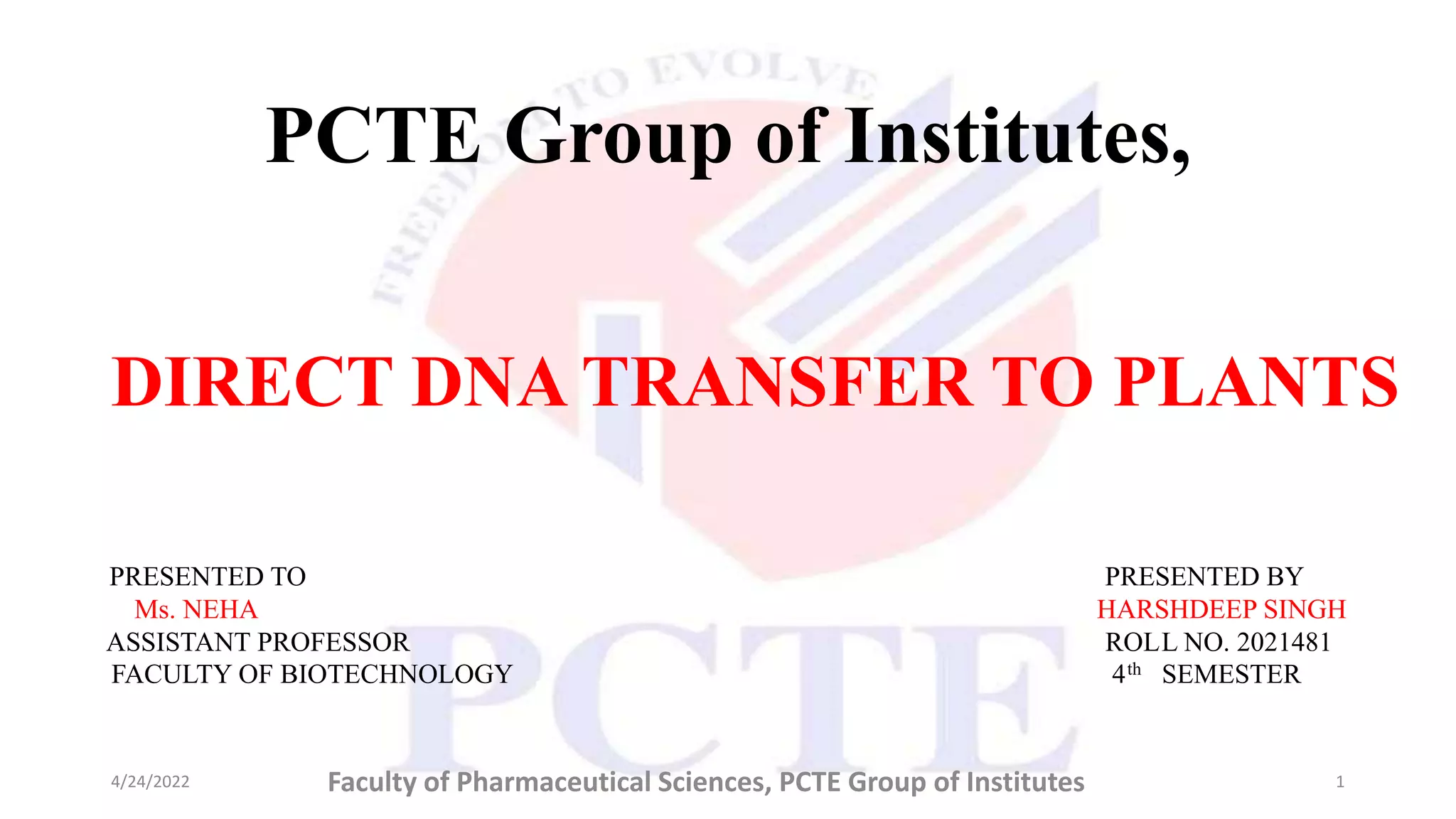 Direct DNA transfer to plants | PPTX