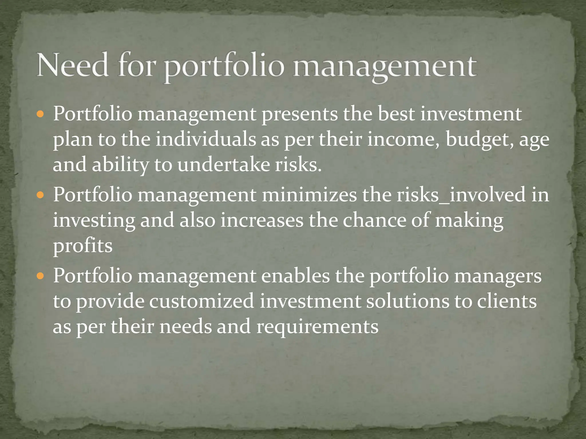 Portfolio management bcom presentations | PPTX
