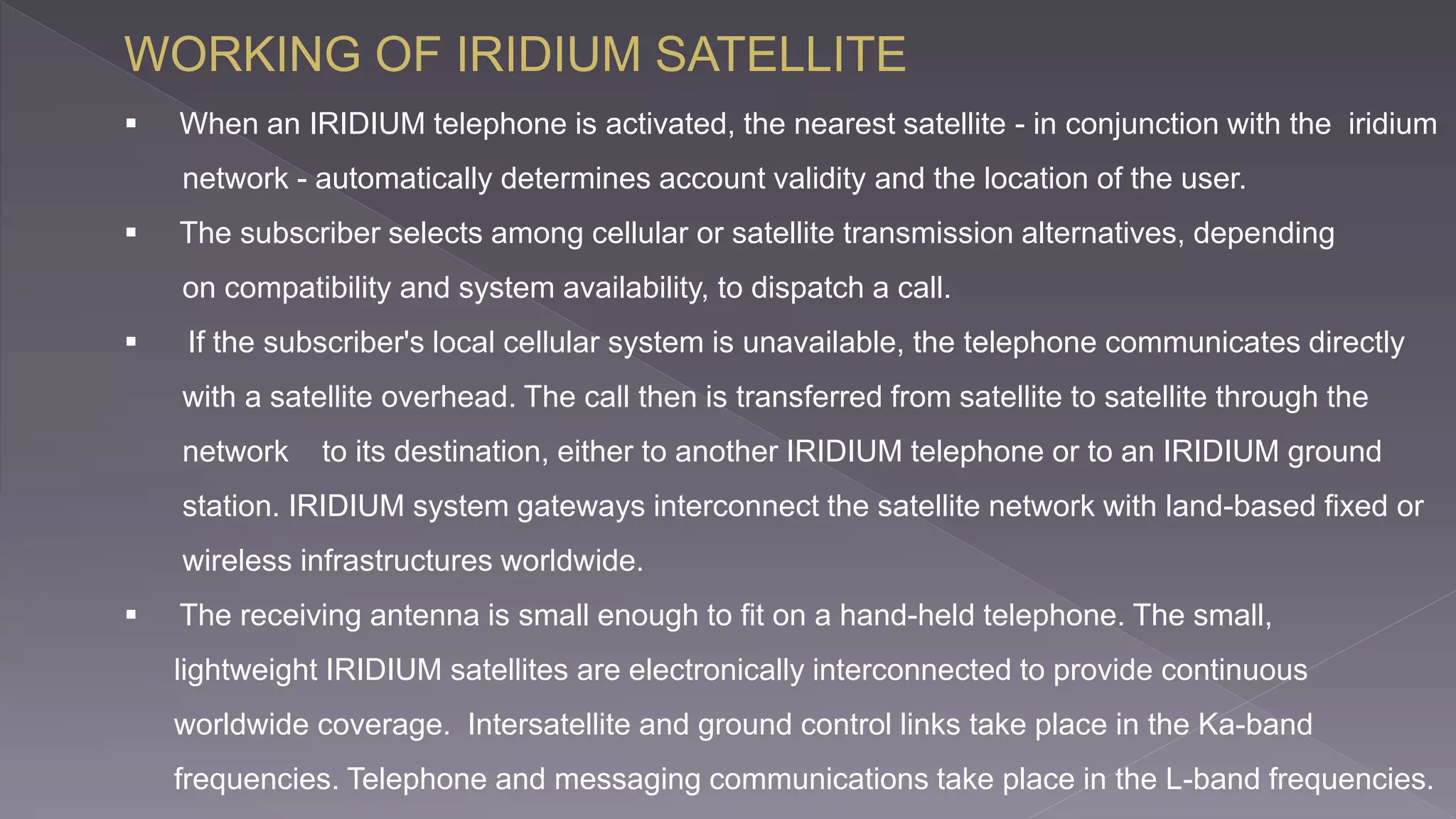 PPT ON IRIDIUM SATELLITE (ECE) | PPTX