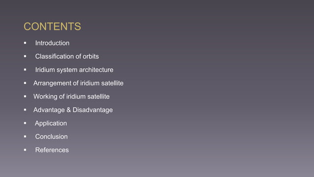 PPT ON IRIDIUM SATELLITE (ECE) | PPTX | Computer Networking | Computing