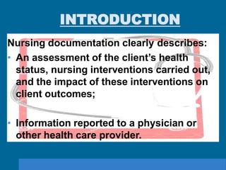 DOCUMENTATION OF NURSING PROCESS | PPT