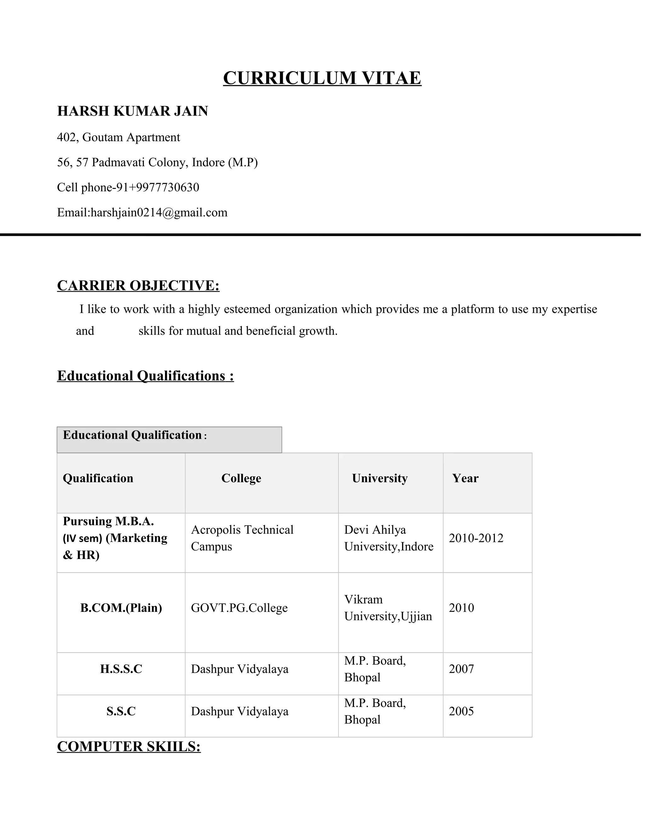 Harsh resume | PDF | Free Download