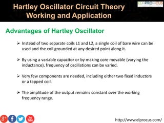 Hartley oscillator circuit theory working and application | PPTX