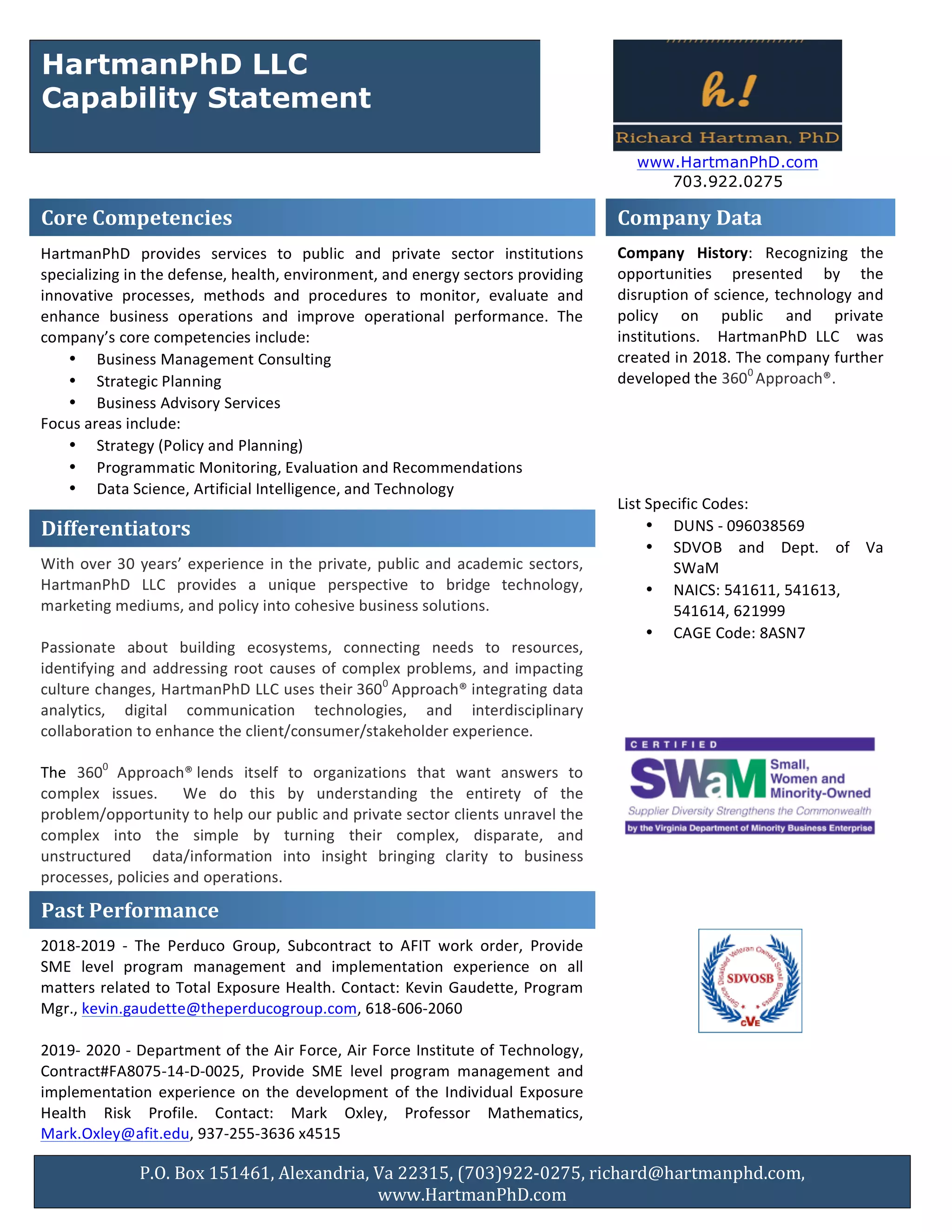 HartmanPhD LLC Capability Statement 2020 | PDF
