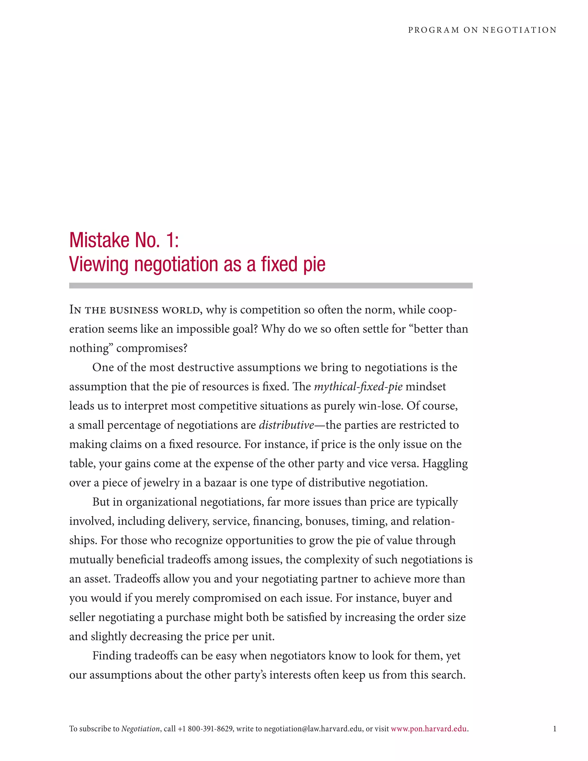 Harvard business negotiation_skills_5_mistakes | PDF