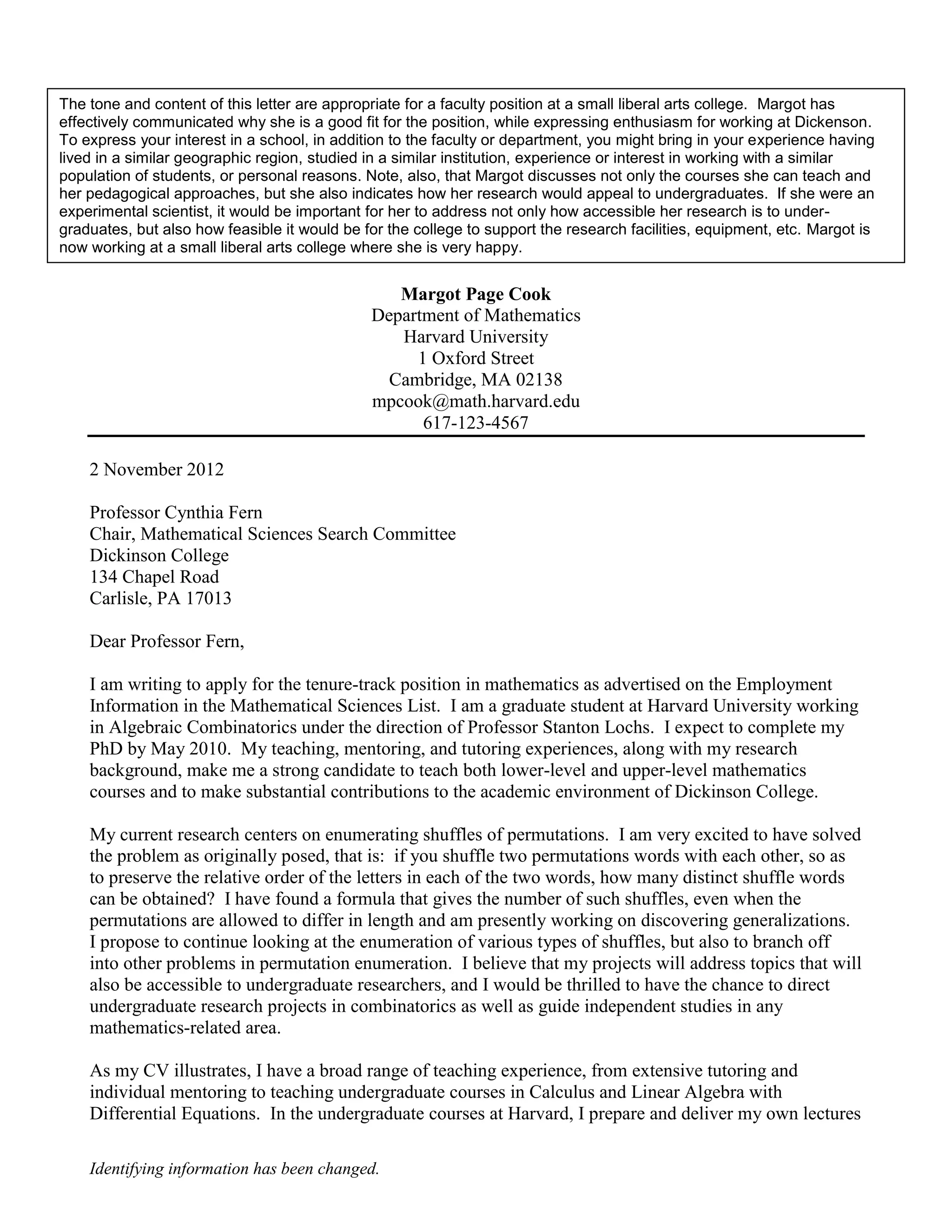 Harvard cover letters and Curriculum Vitae | PDF
