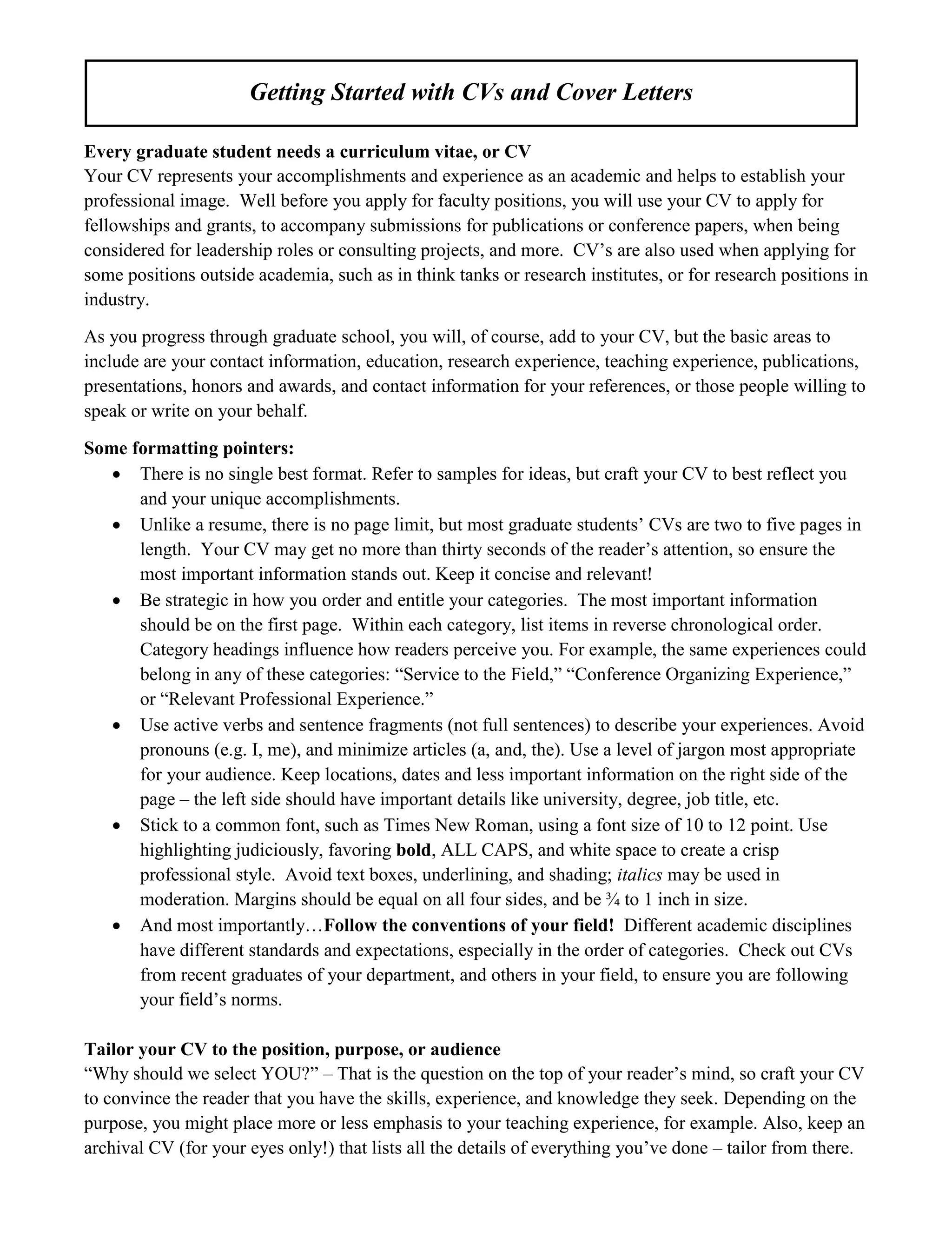 CV format and cover letters asper Harvard University | PDF