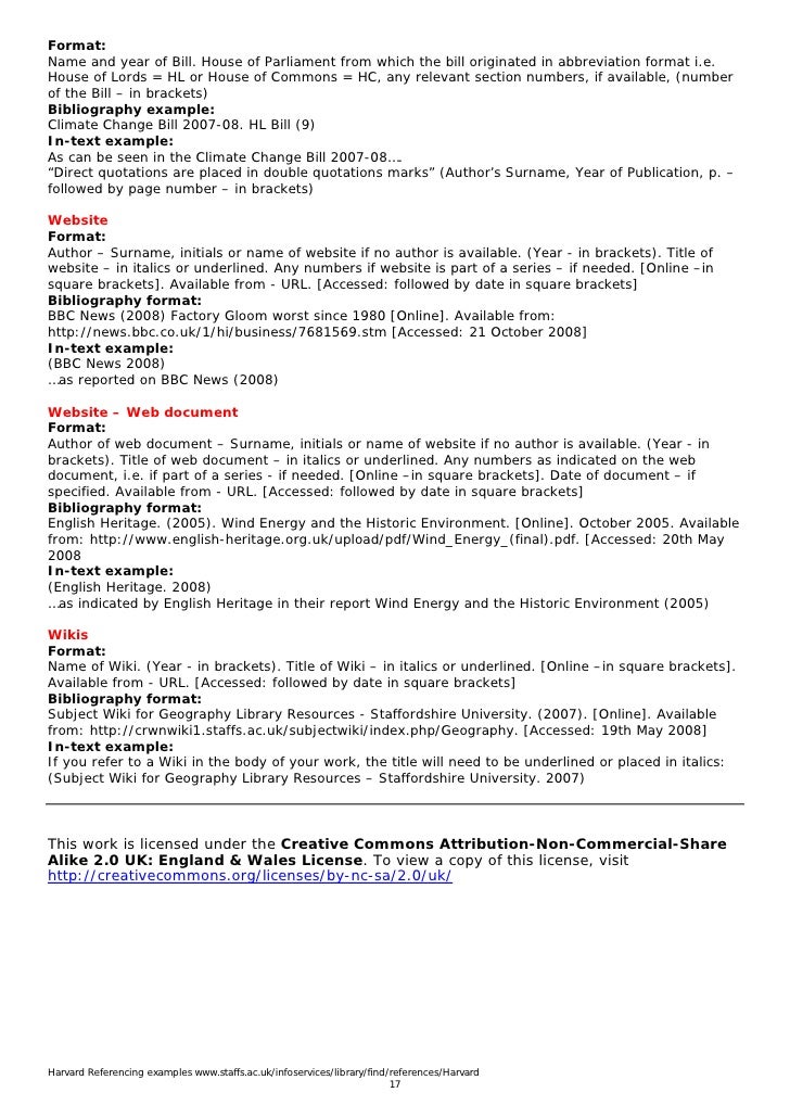 Harvard referencing examples
