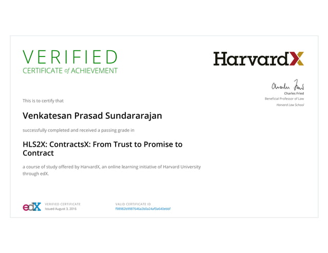 HarvardX - HLS2x: Contract Law Certificate-VPS2016 | PPT