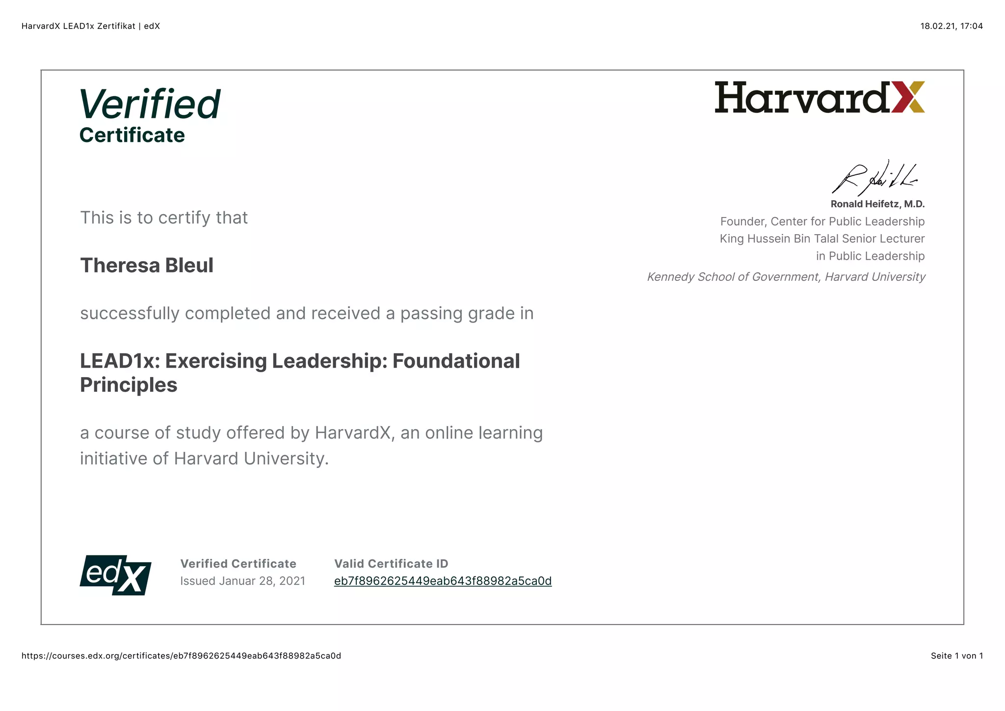 Harvard x lead1x zertifikat | edx | PPT