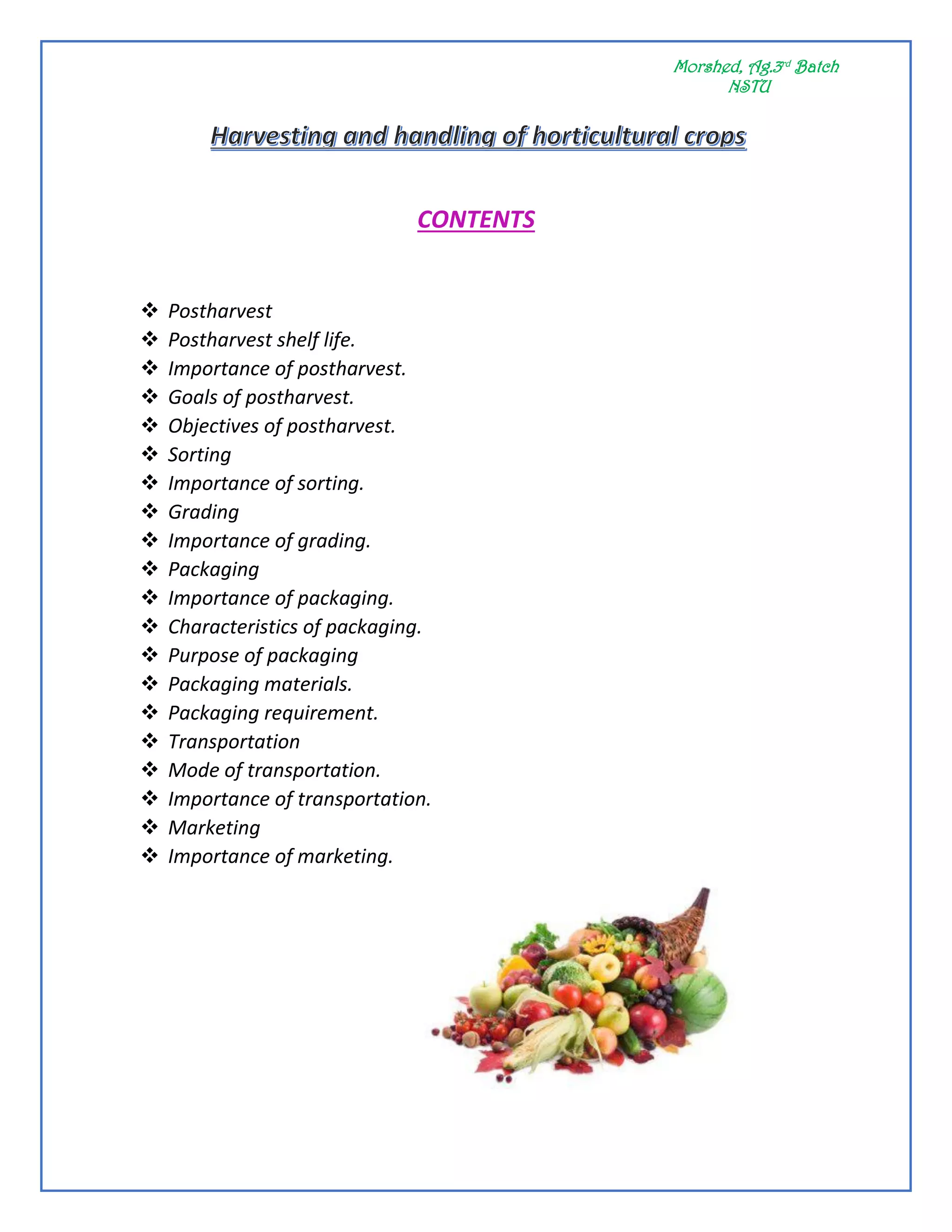 Harvesting and handling of horticultural crops,Part 1 | PDF