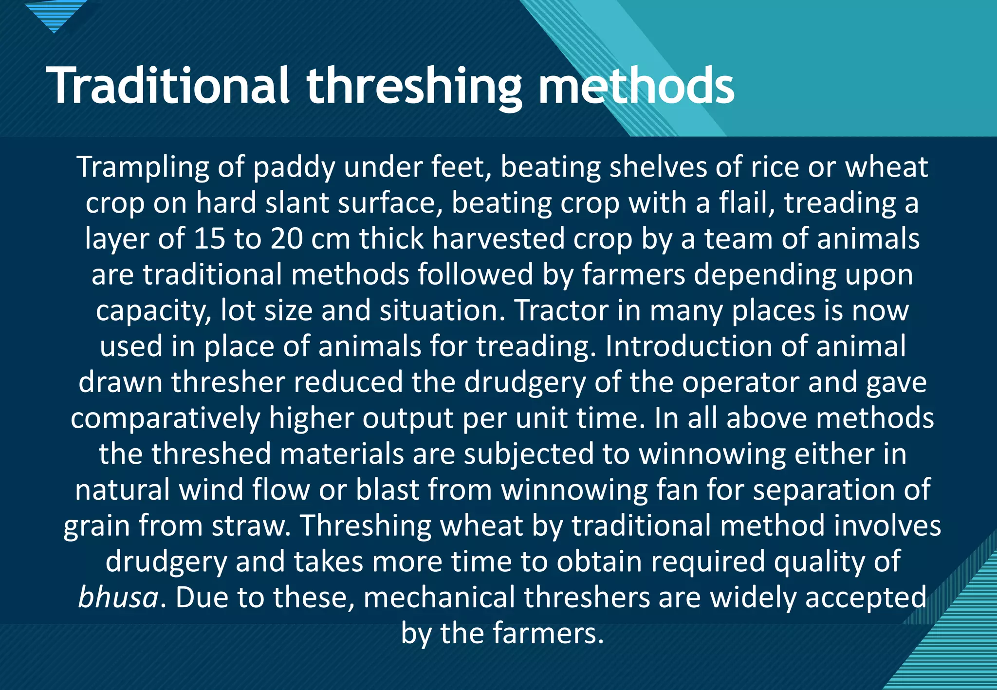 Harvesting and Threshing Equipments | PPTX