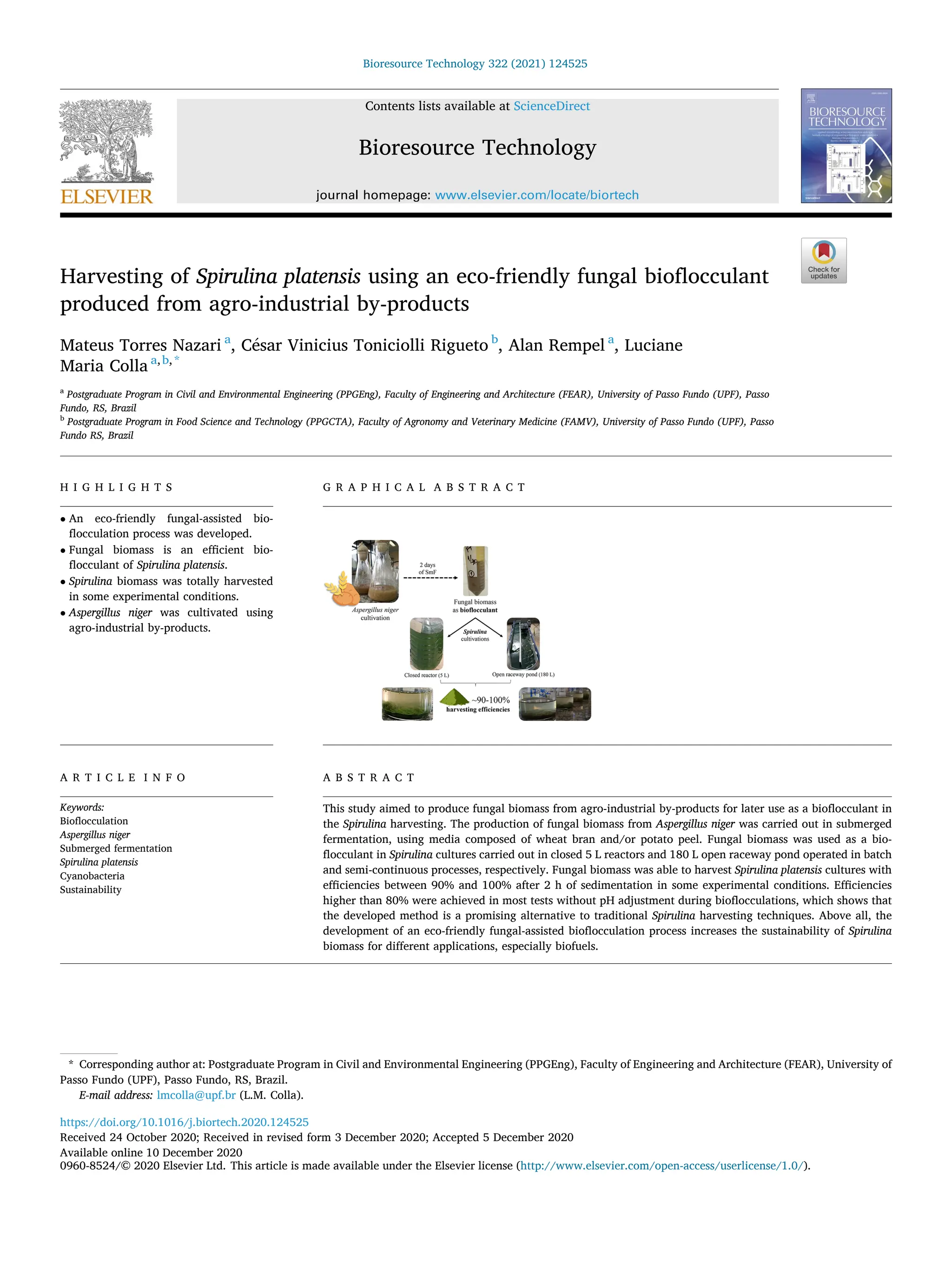 Harvesting of Spirulina platensis using an eco-friendly fungal ...