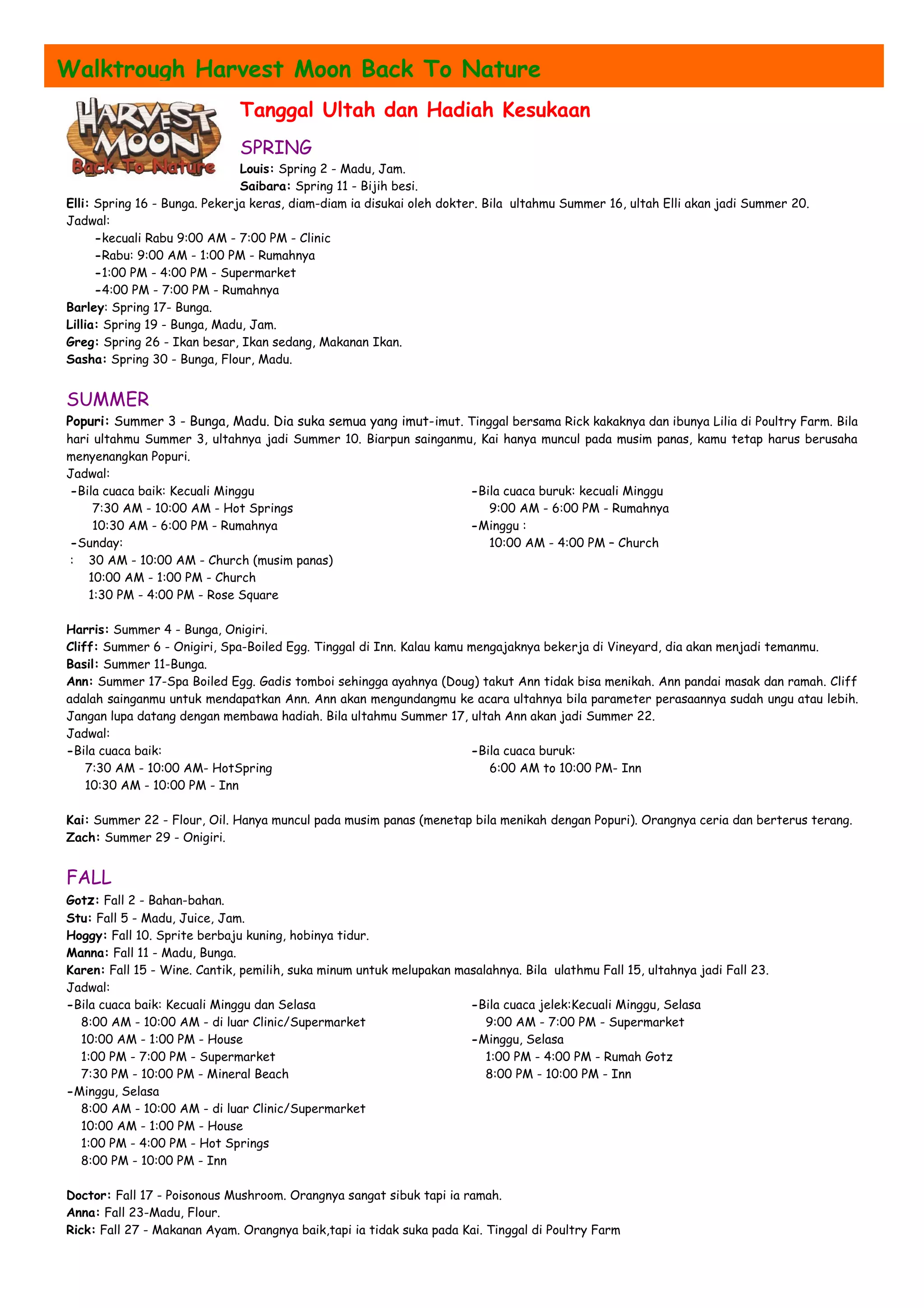 Harvest moon btn | PDF