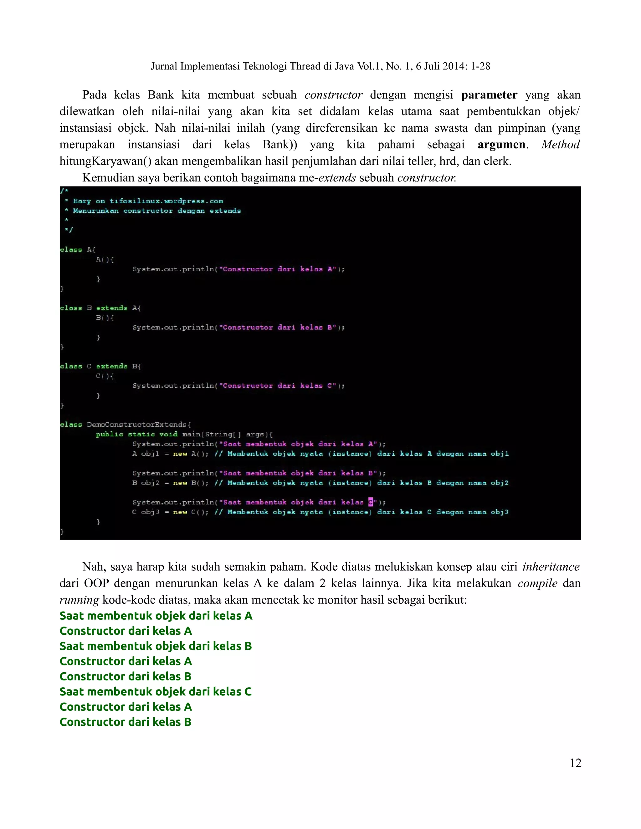 Panduan Java sebagai Pemrograman Berorientasi Objek dan Implementasi Thread | PDF