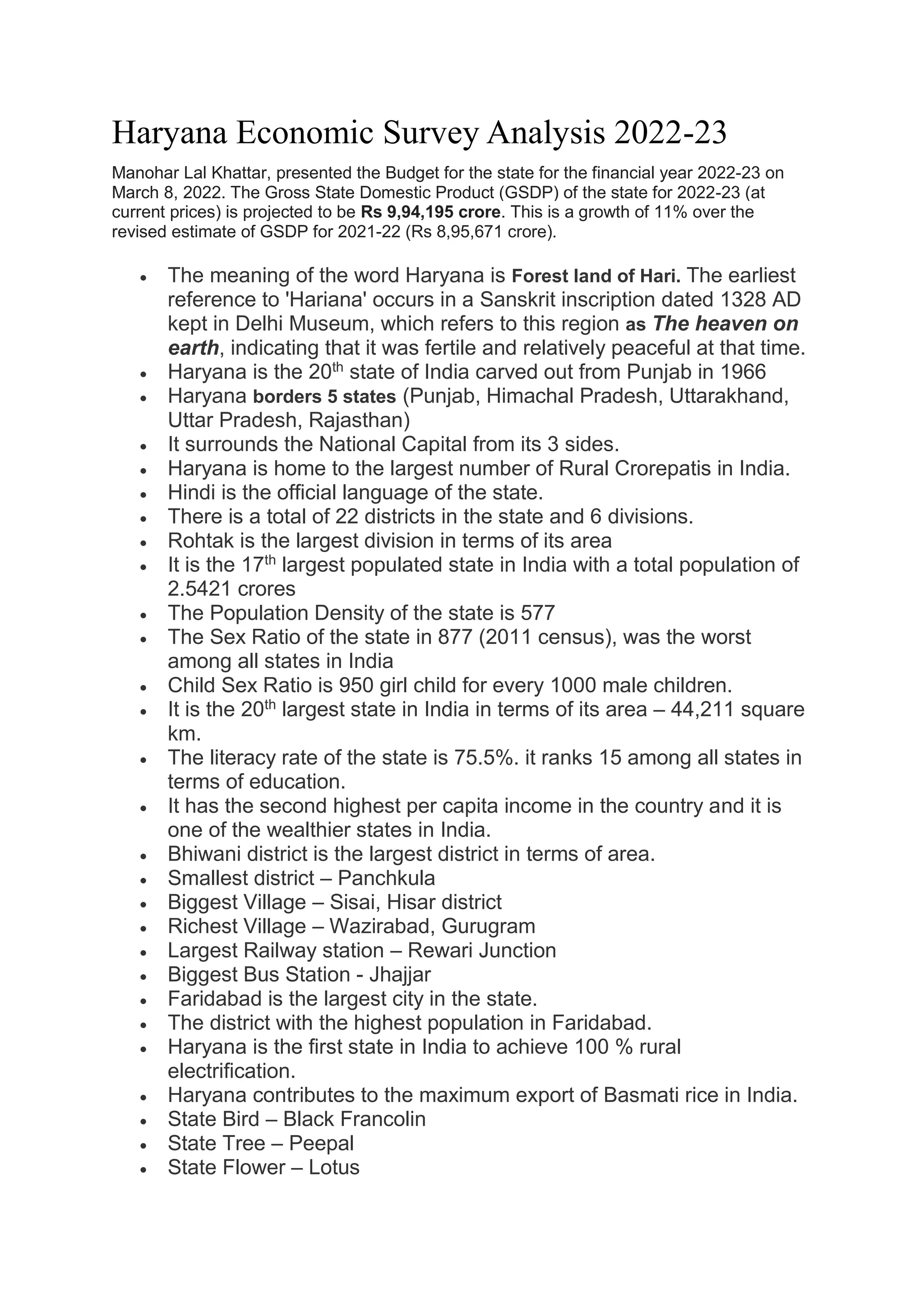 HARYANA ECONOMIC SURVEY ANALYSIS..docx