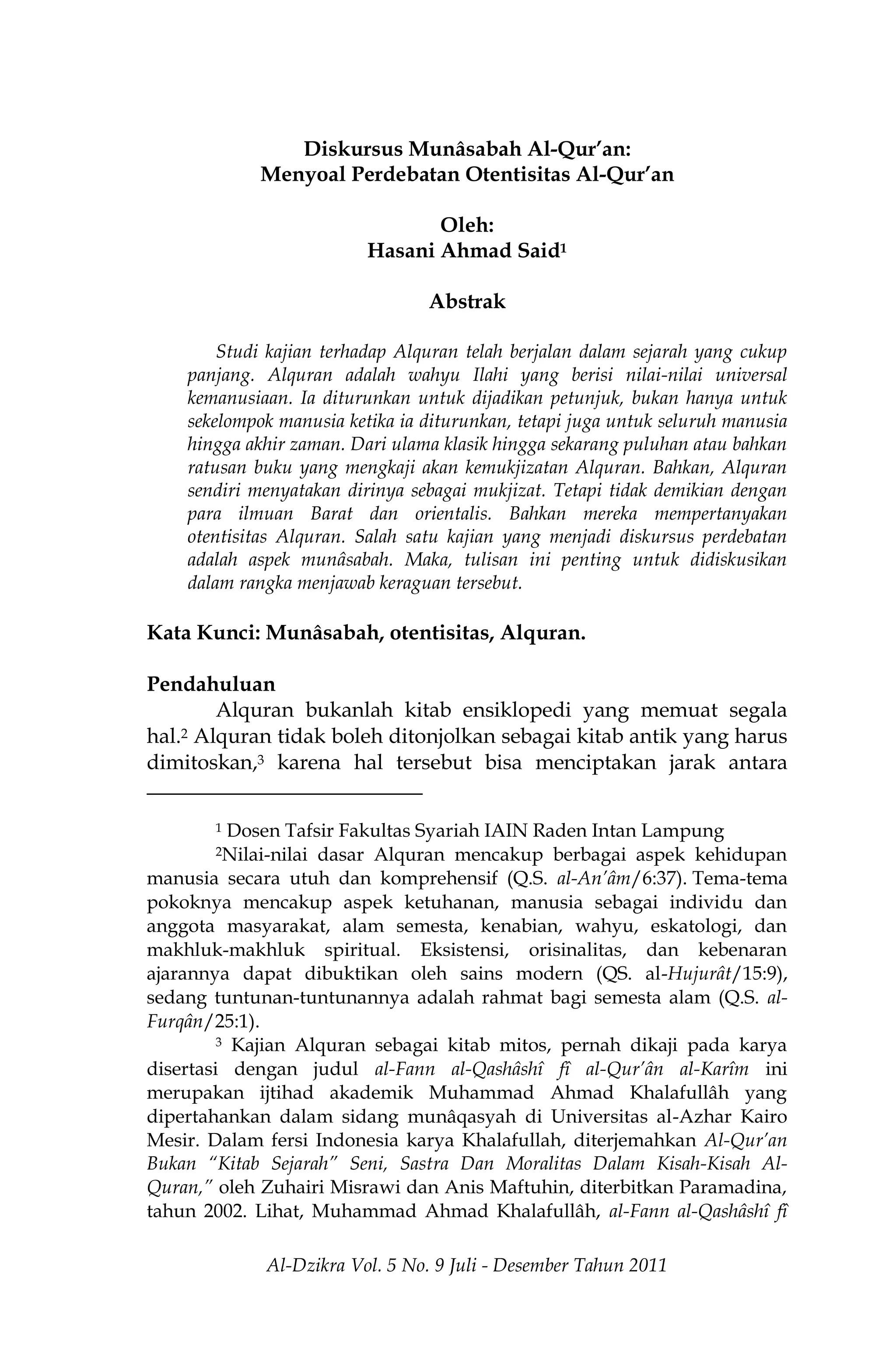 Dr. Hasani Ahmad Said, Diskursus Munasabah al-Quran; menyoal ...