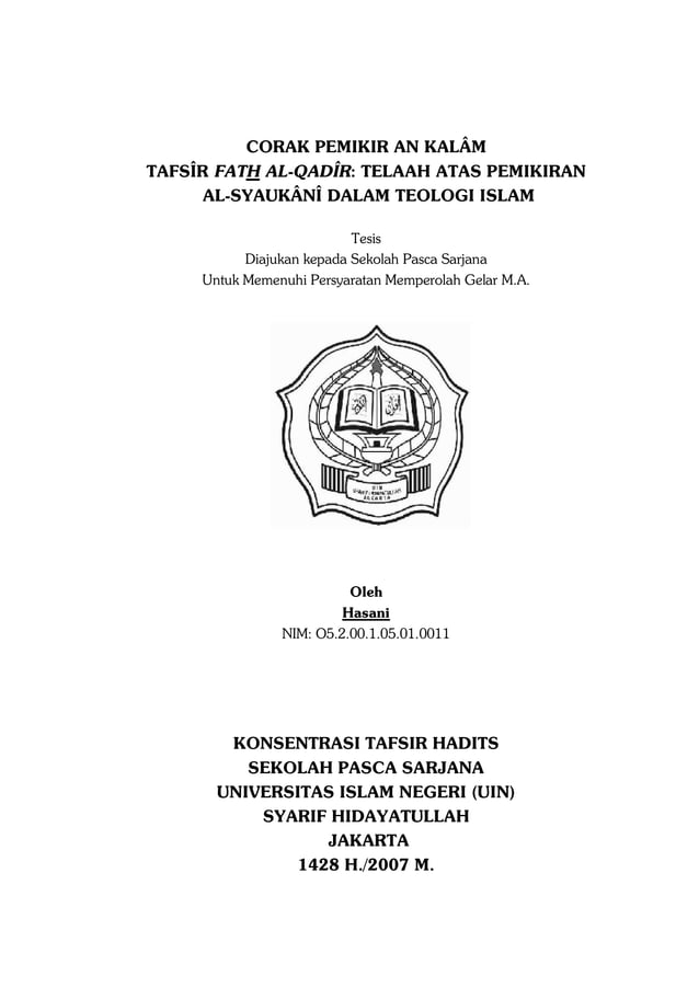 Hasani Ahmad S, Corak pemikiran kalam tafsir fath al-qadir al-syaukani ...
