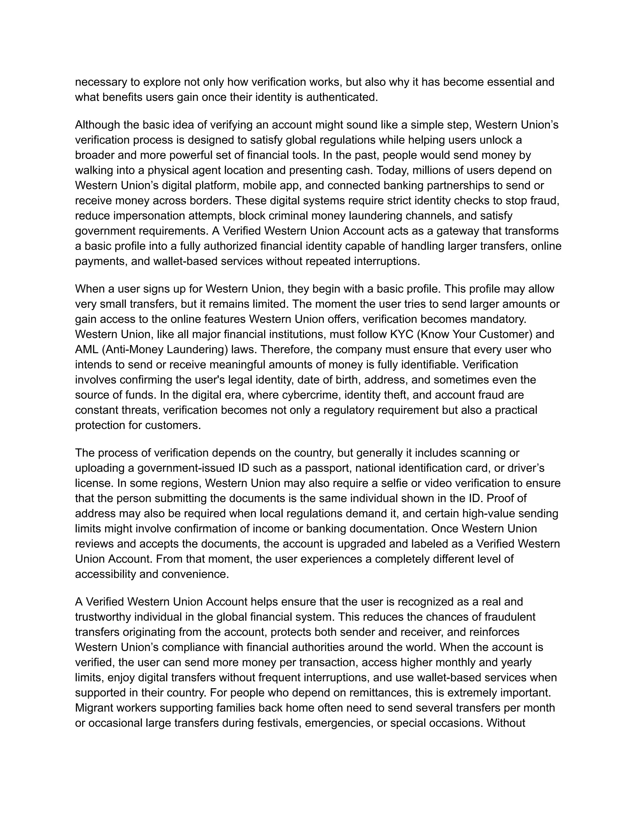 Has anyone had to verify their account with Western Union ....pdf