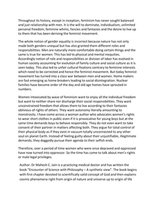 Has feminist movement gone haywire | DOCX