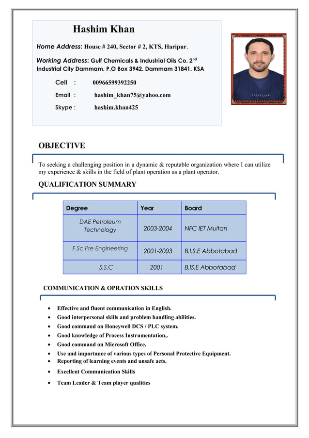 Hashim khan cv | DOC | Chemistry | Science