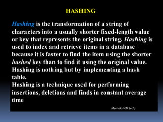 Hashing | PPTX | Databases | Computer Software and Applications