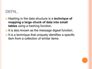 Hashing | PPTX | Databases | Computer Software and Applications