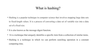hashing in data structures and its applications | PPTX
