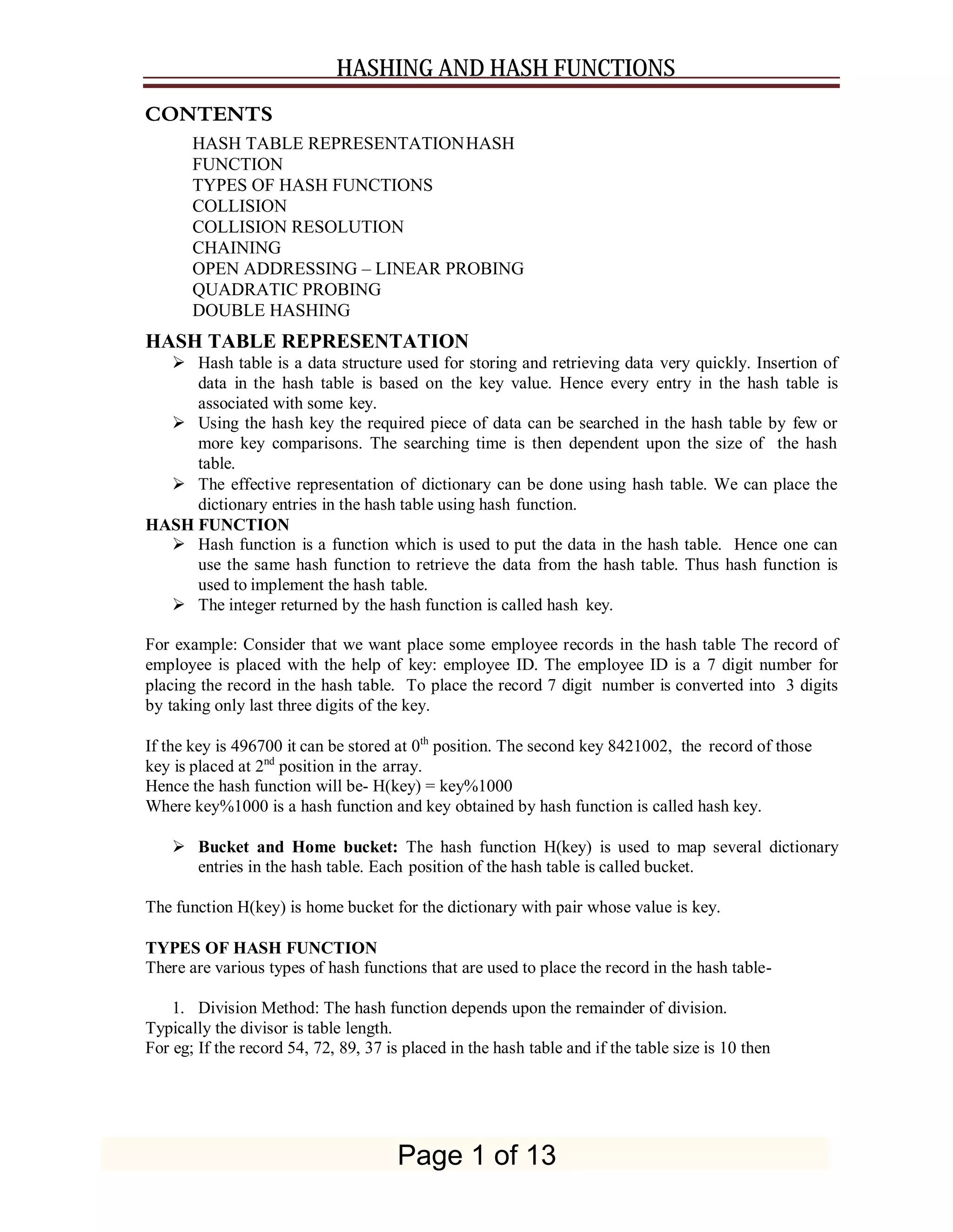 Hashing notes data structures (HASHING AND HASH FUNCTIONS) | PDF Hashing notes data structures (HASHING AND HASH FUNCTIONS) | PDF