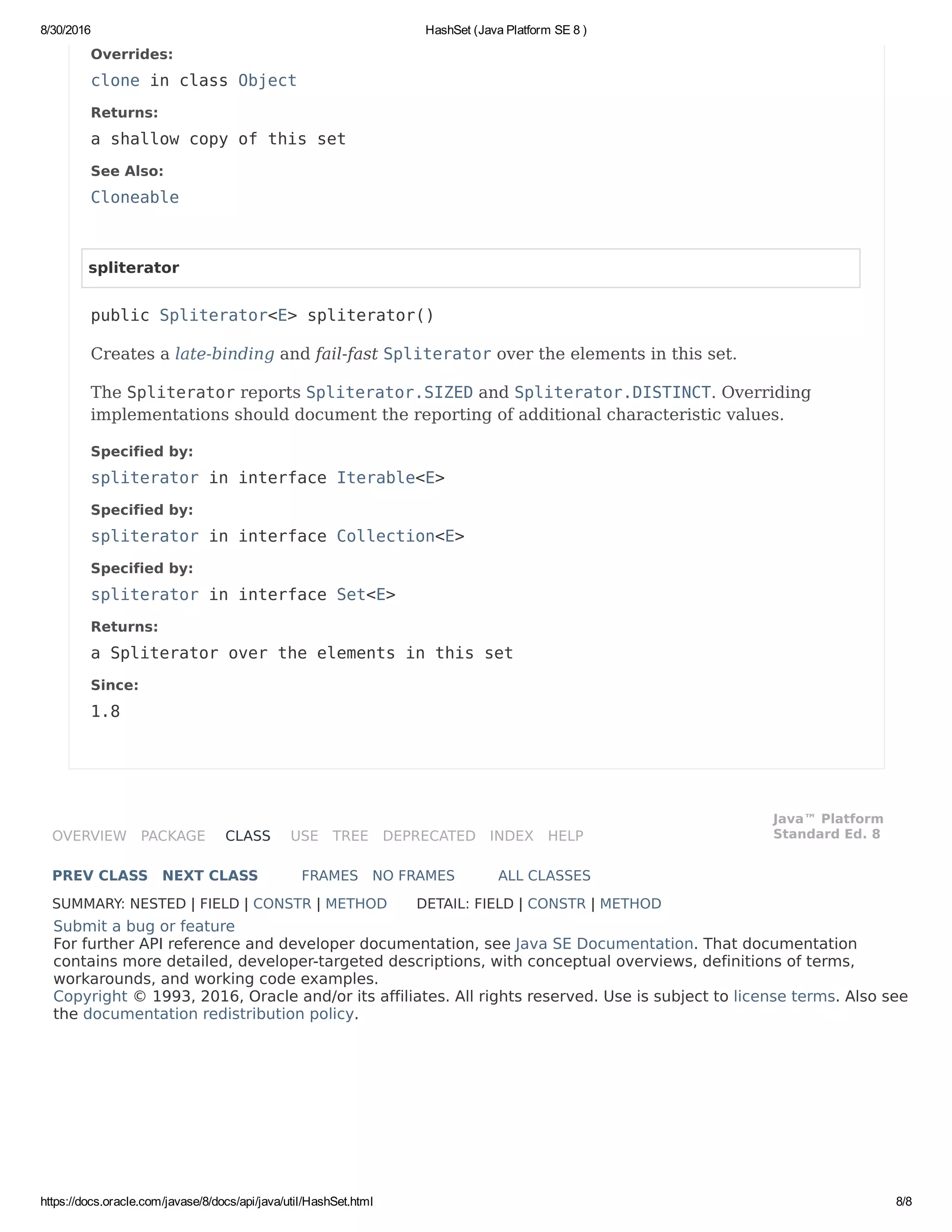 Hash set (java platform se 8 ) | PDF
