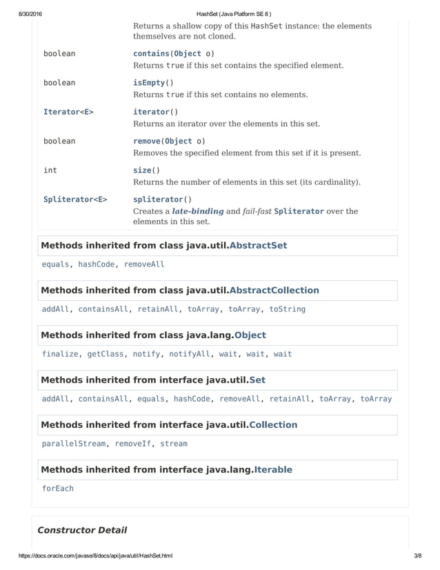 Hash set (java platform se 8 ) | PDF