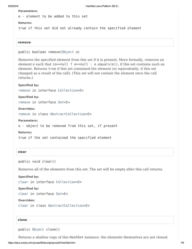 Hash set (java platform se 8 ) | PDF