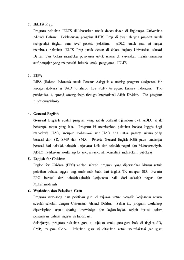 Hasil laporan observasi di adlc uad | PDF