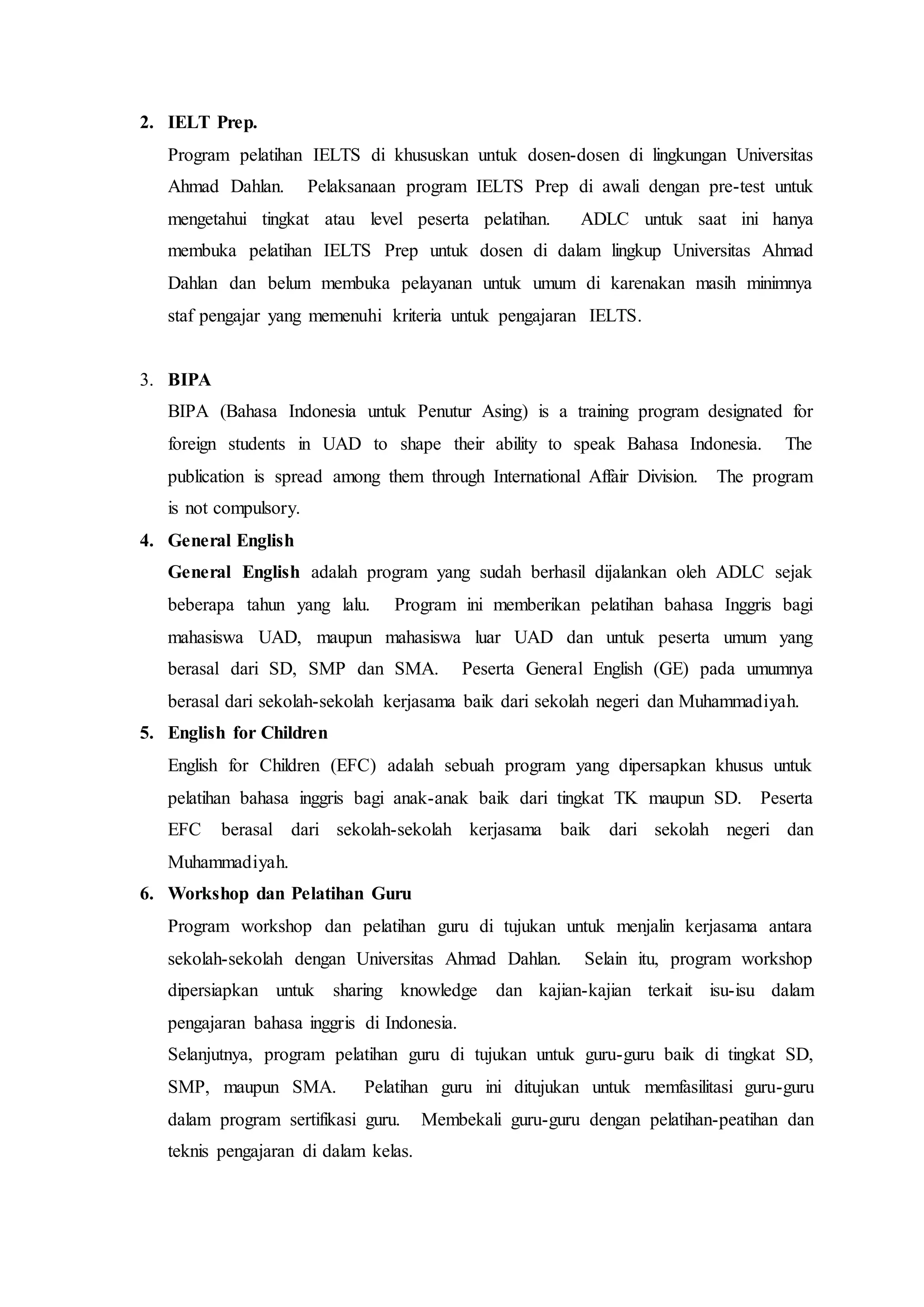 Hasil laporan observasi di adlc uad | PDF