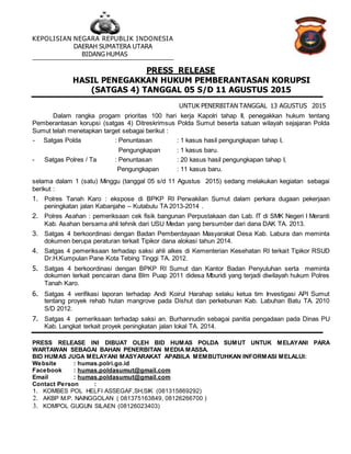 Hasil penegakkan hukum pemberantasan korupsi | PDF