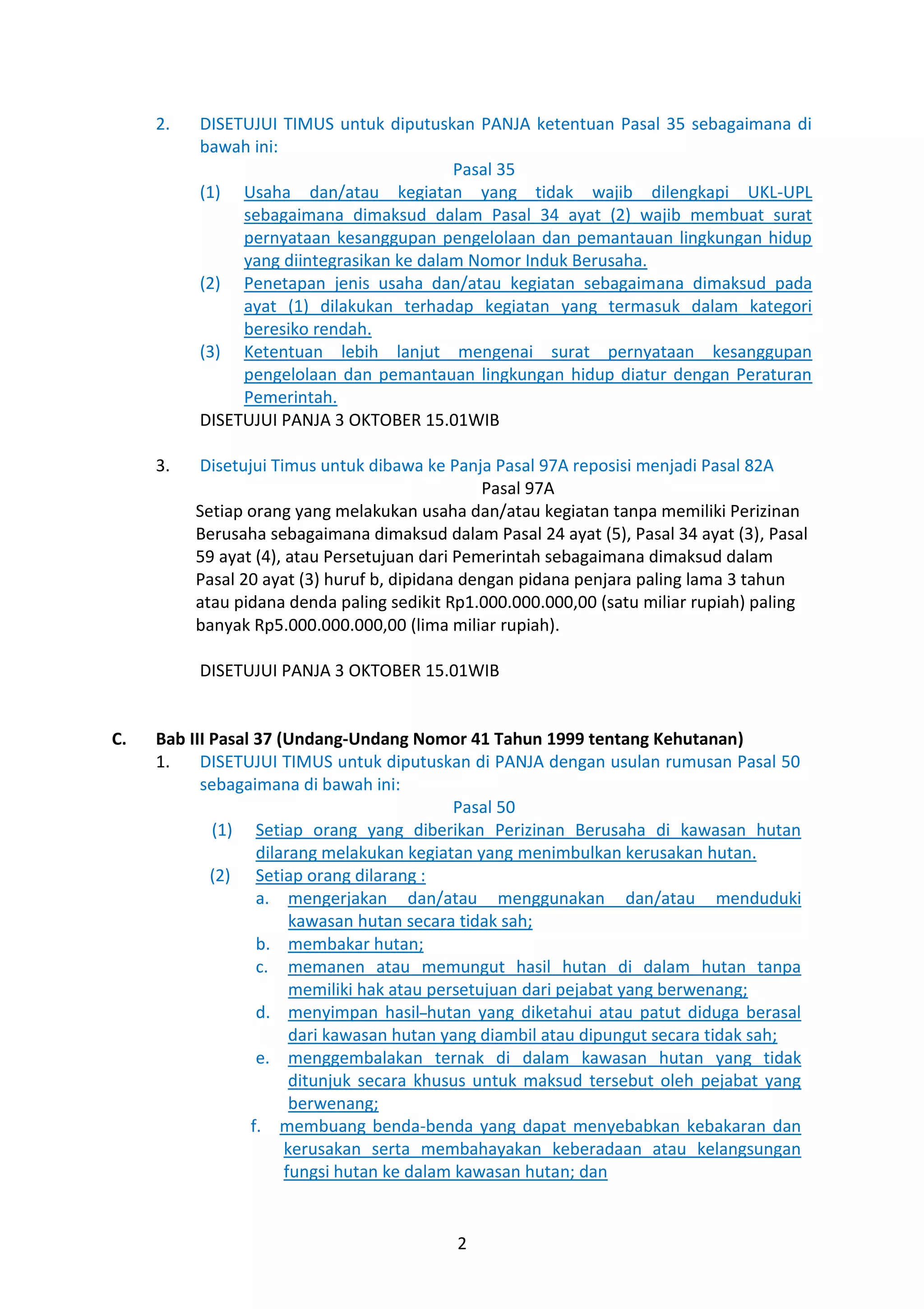 Hasil Rapat Panja RUU Cipta Kerja 3 OKT 2020 | PDF