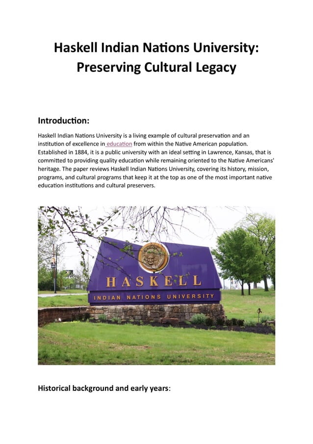 Haskell Indian Nations University: Preserving Cultural Legacy | PDF ...