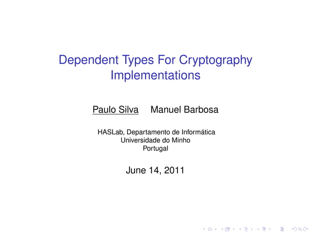 Dependent Types for Cryptography Implementations | PPT
