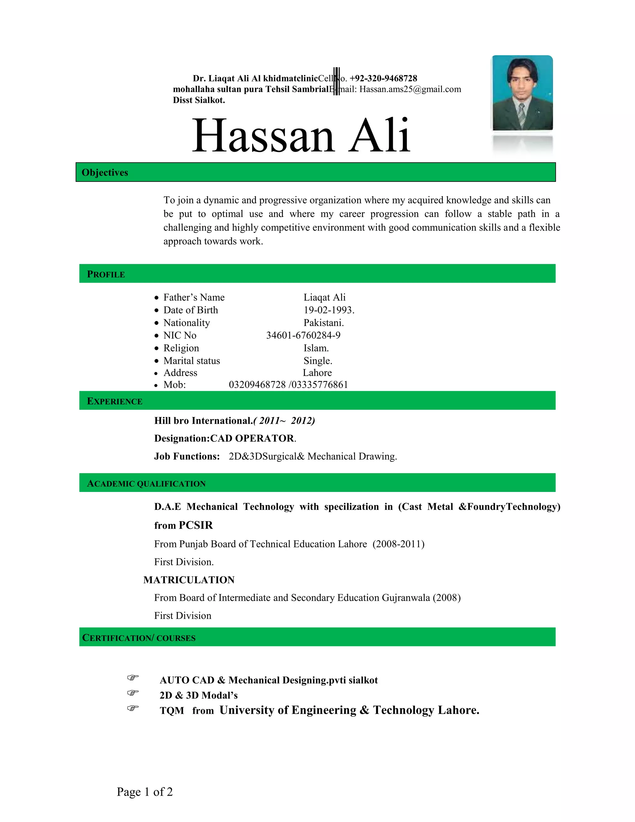 Engineering Drawing Hassan ALI | DOCX
