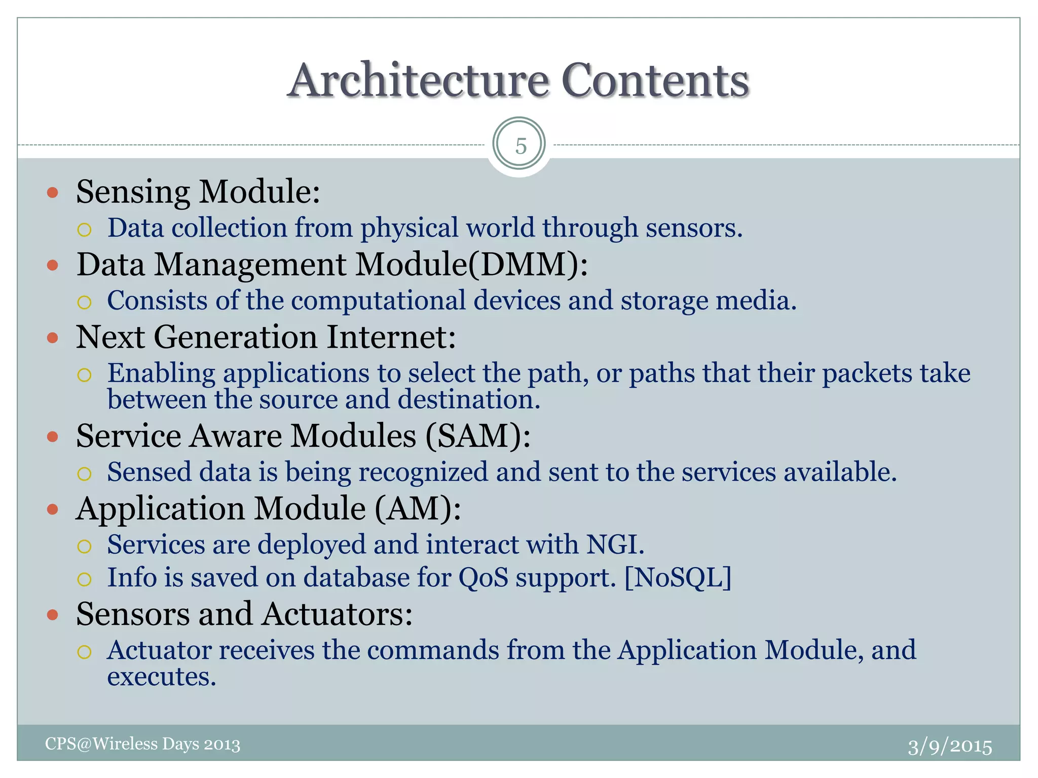 Cyber Physical System: Architecture, Applications and Research Challenges | PPTX