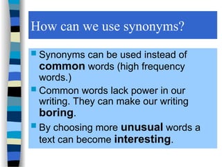 English Vocabulary Synonyms for Grade 6.ppt