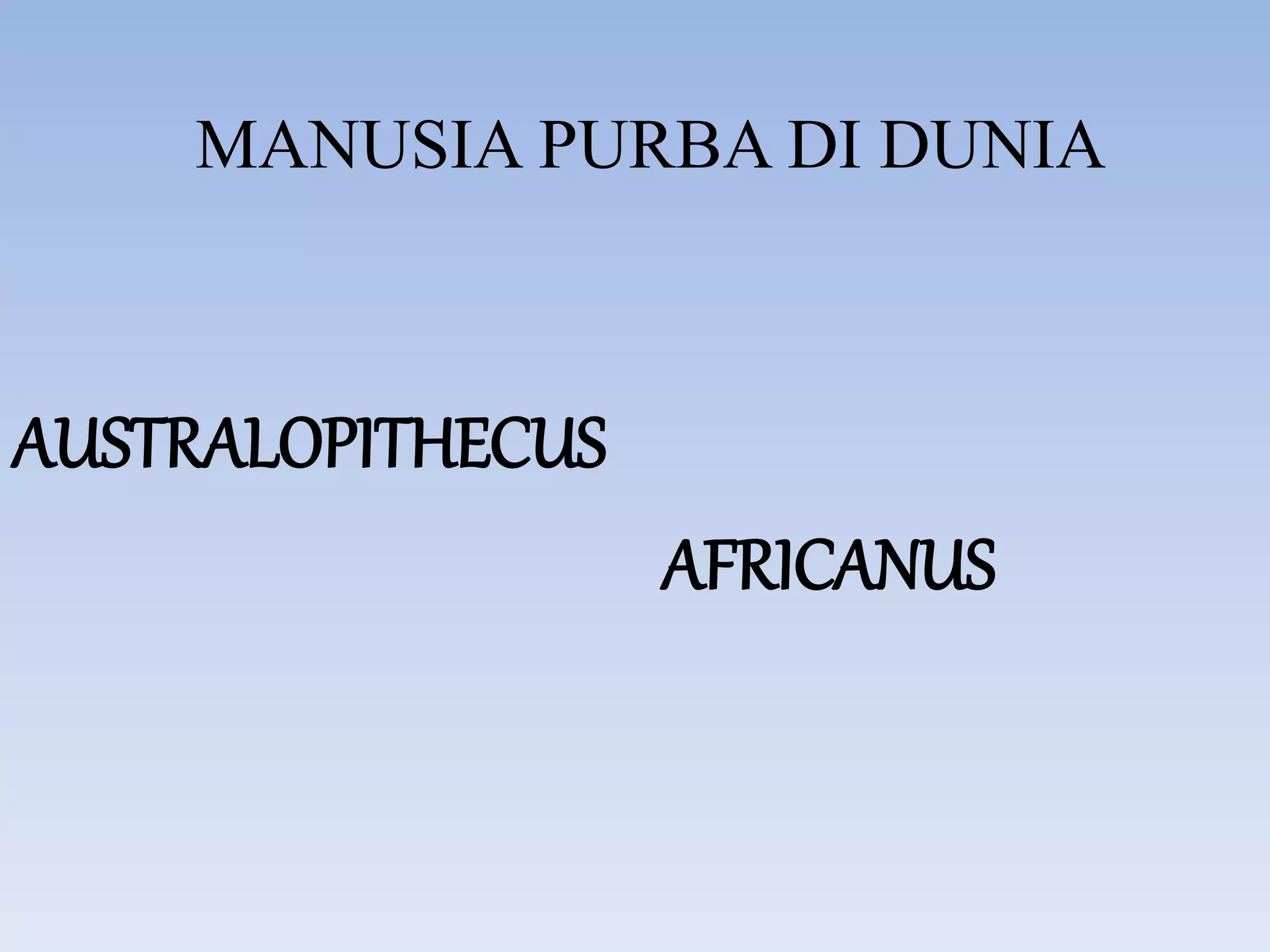 Manusia Purba Di Dunia ( Australopithecus Africanus, Robustus, Boisei ) | PPTX