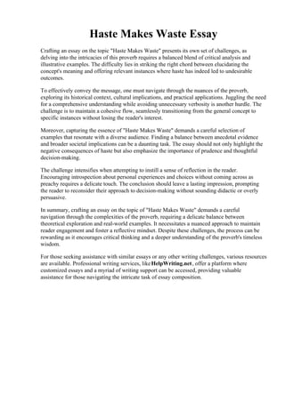 Haste Makes Waste Essay. Education Is The Key To Success: Short Stories ...